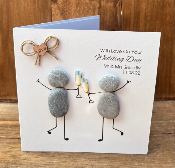 Personalised Pebble Art Wedding Card - Etsy