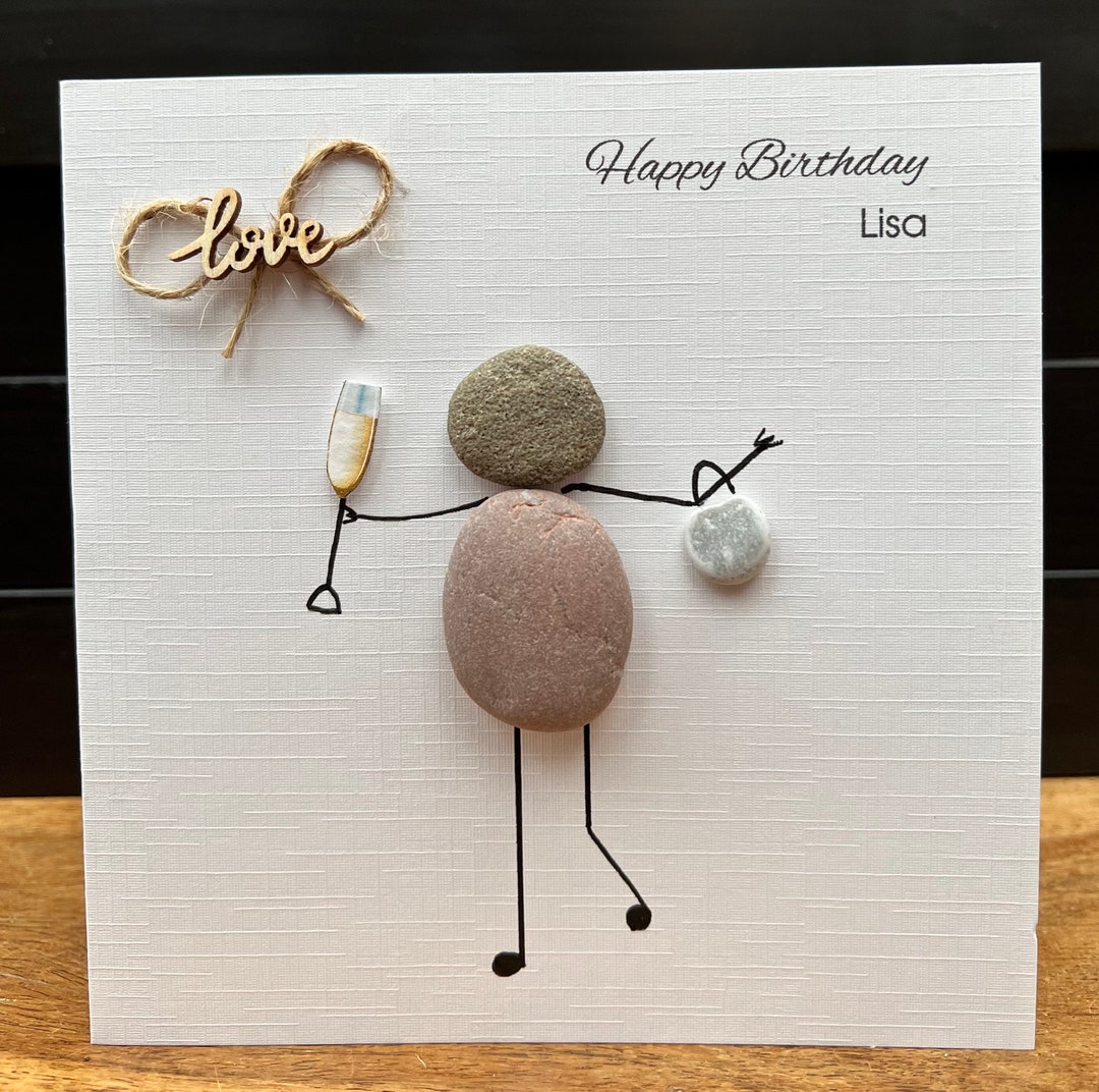 Personalised Happy Birthday Pebble Art Card - Etsy UK