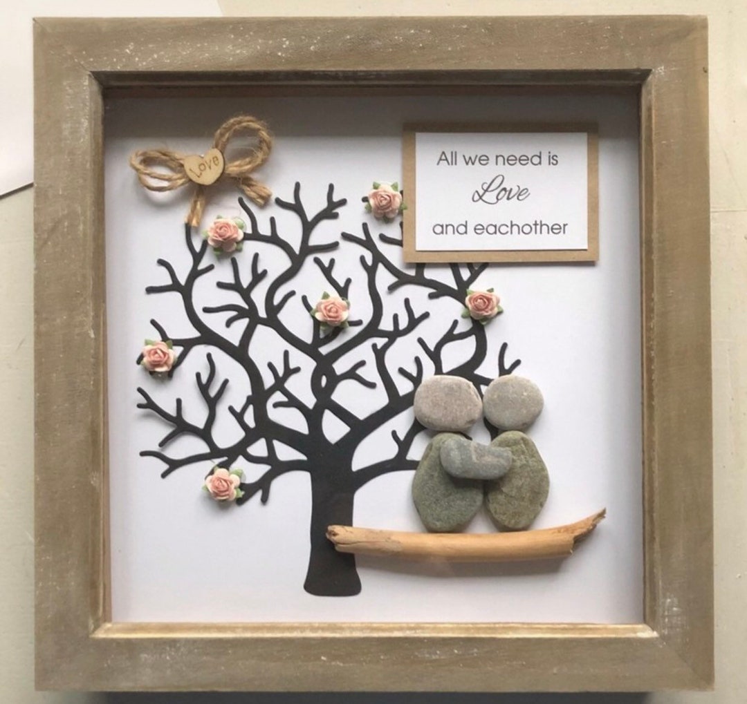 Handmade Personalised Pebble Art People Frame All We Need is Love and ...