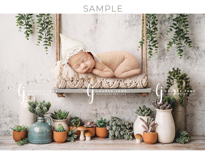 Boho Newborn Digital Backdrop Macrame Rustic Shabby Chic Succulent ...