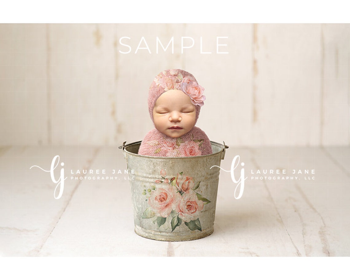 Newborn Digital Backdrop, Bucket, Floral, Roses, Unique, Transparent ...