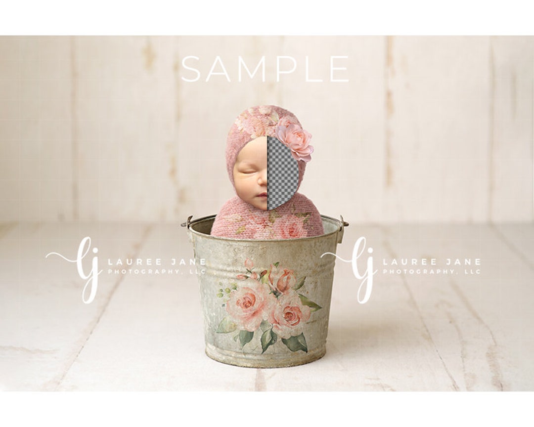 Newborn Digital Backdrop, Bucket, Floral, Roses, Unique, Transparent ...