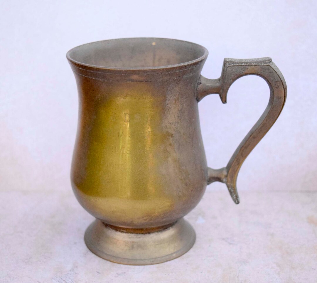EPNS Vintage Brass Pint Tankard – Engraved Mug, Rustic Farmhouse Decor ...