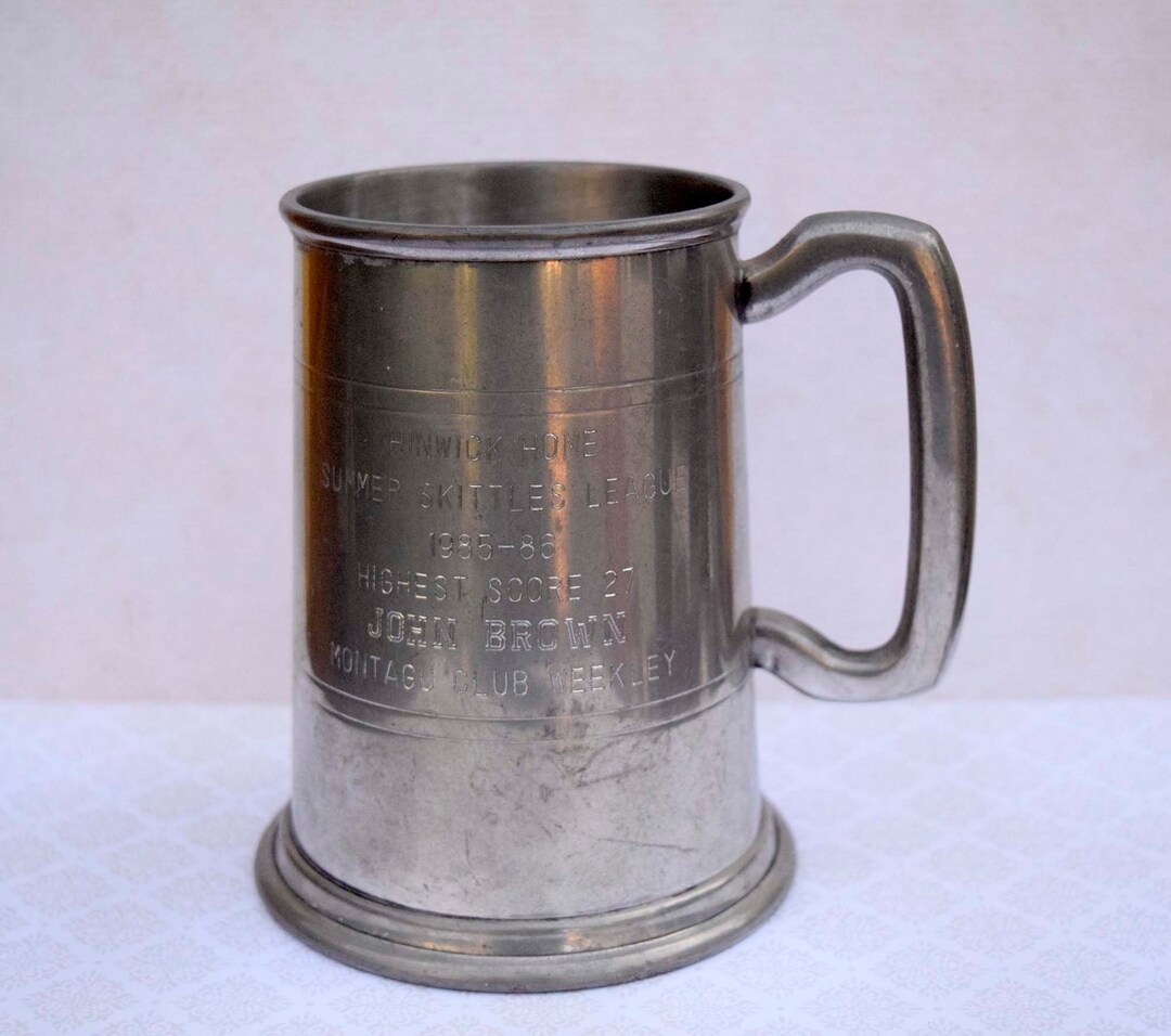Vintage Sheffield Rose Pewter England Pint Tankard With Engraved Text ...