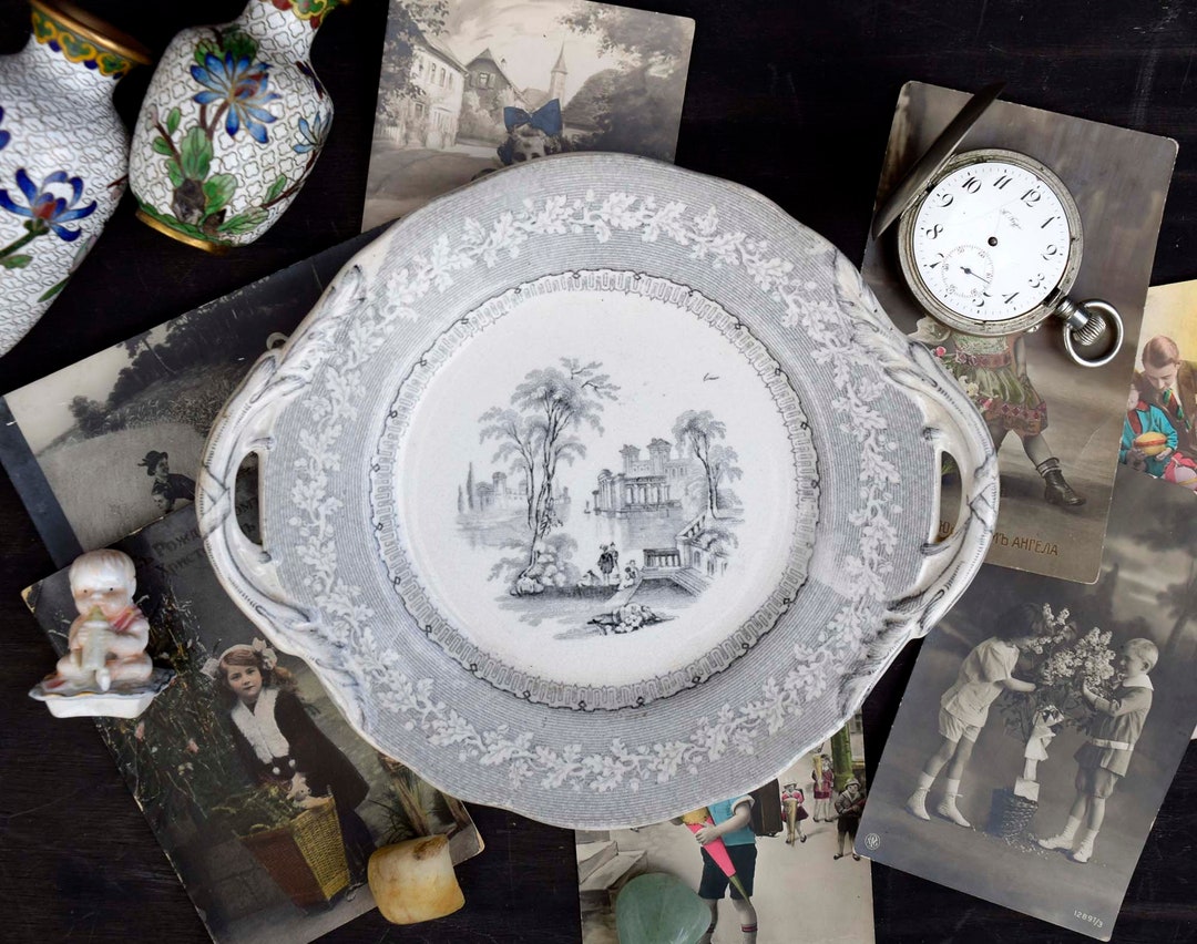 Antique William Brownfield Grey Transferware “palmyra“ Small Handled ...