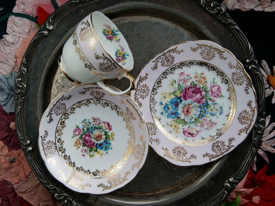 Vintage Hanley Fine Bone China Made in England Pink White Gold and ...