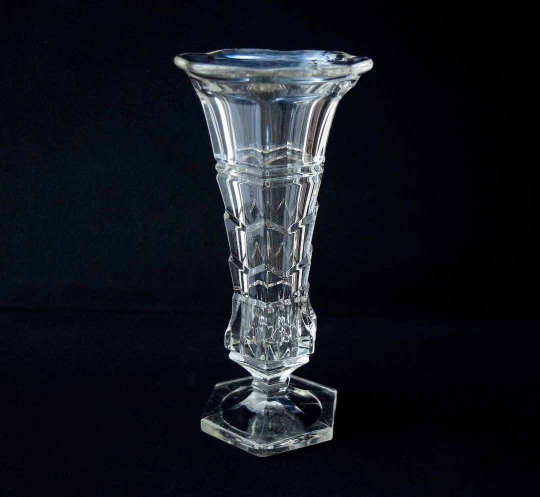 Vintage Pressed Glass Trumpet Shaped Footed Flower Vase - Etsy
