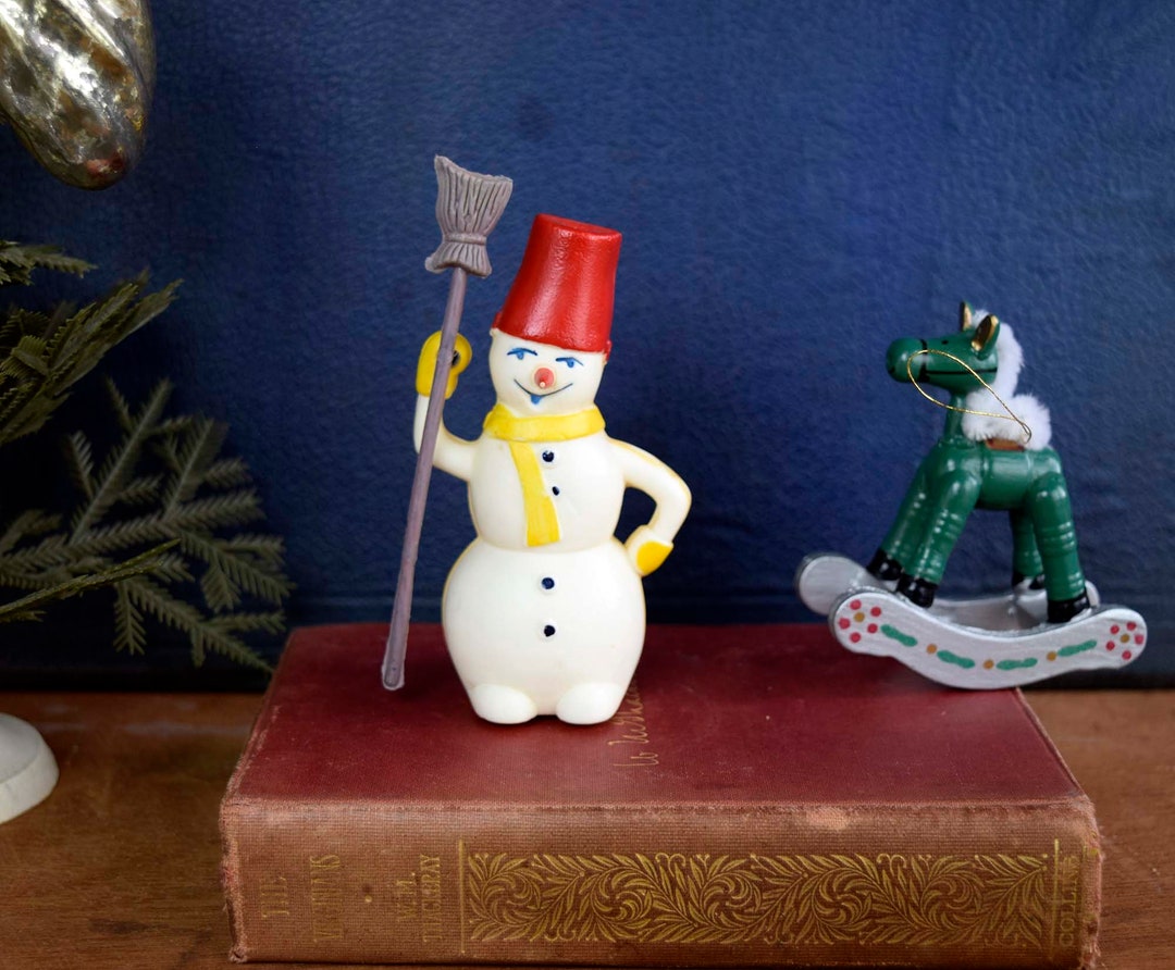 Vintage Rare Find Small Plastic Snowman Figurine Toy Retro Christmas ...