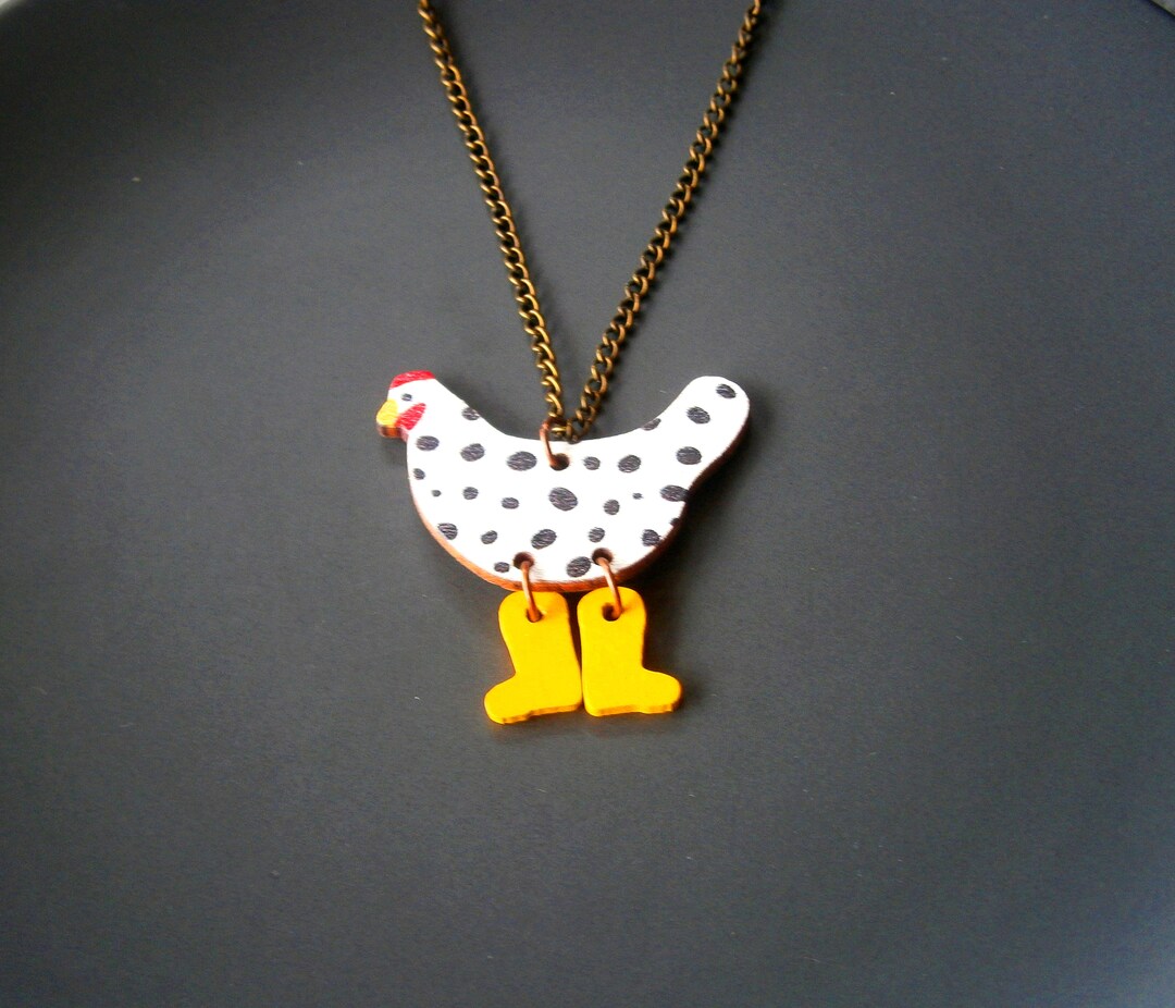 Necklace Chicken Wood, Chain Bronze With Pendant Hen, Animal Jewelry ...