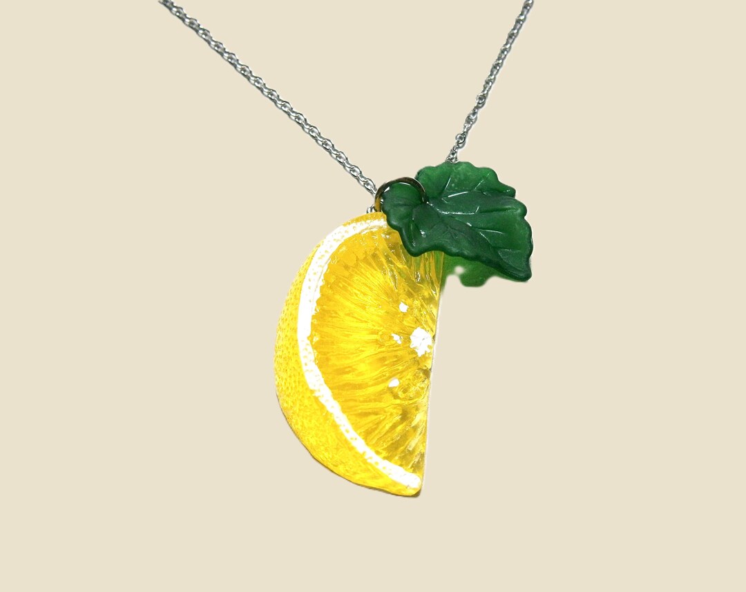 Necklace With Yellow Lemon Pendant: Silver Stainless Steel Chain With ...