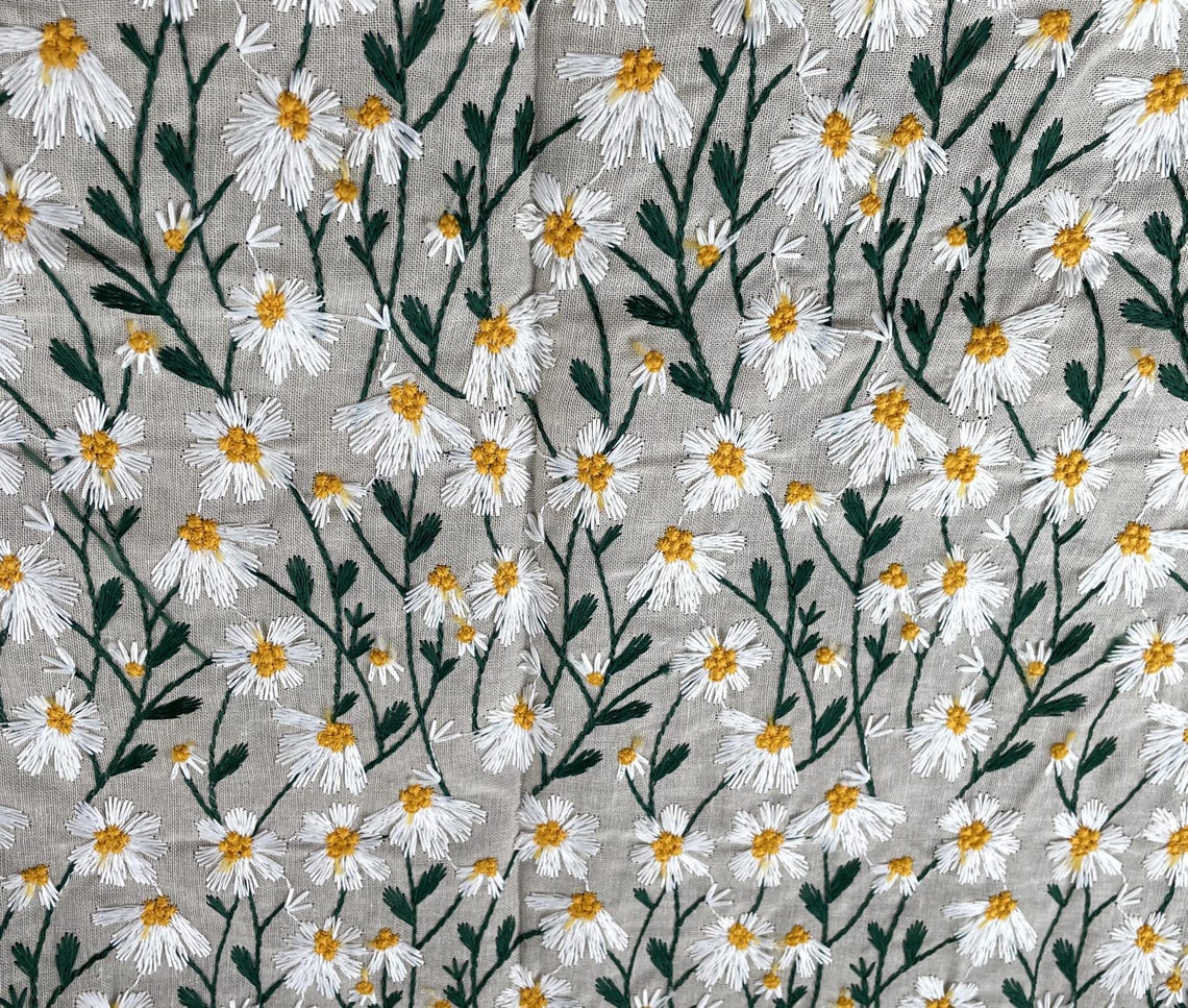 Embroidered Daisy Ramie Cotton Fabric, Floral Sewing Material, 47 ...