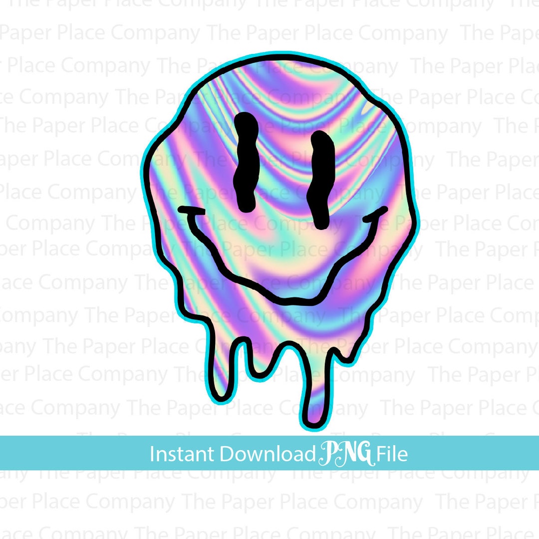 Melt Smiley Face PNG, Holographic Smiley, Holographic, Digital Download ...