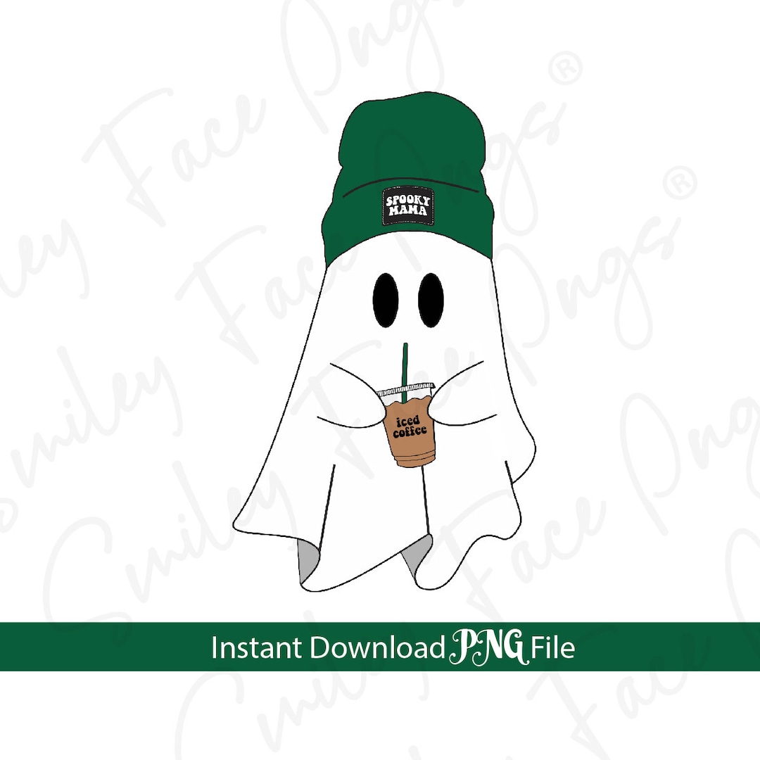 Cute Ghost With Coffee Png, Ghost With Beanie Png, Halloween Png, Mama ...
