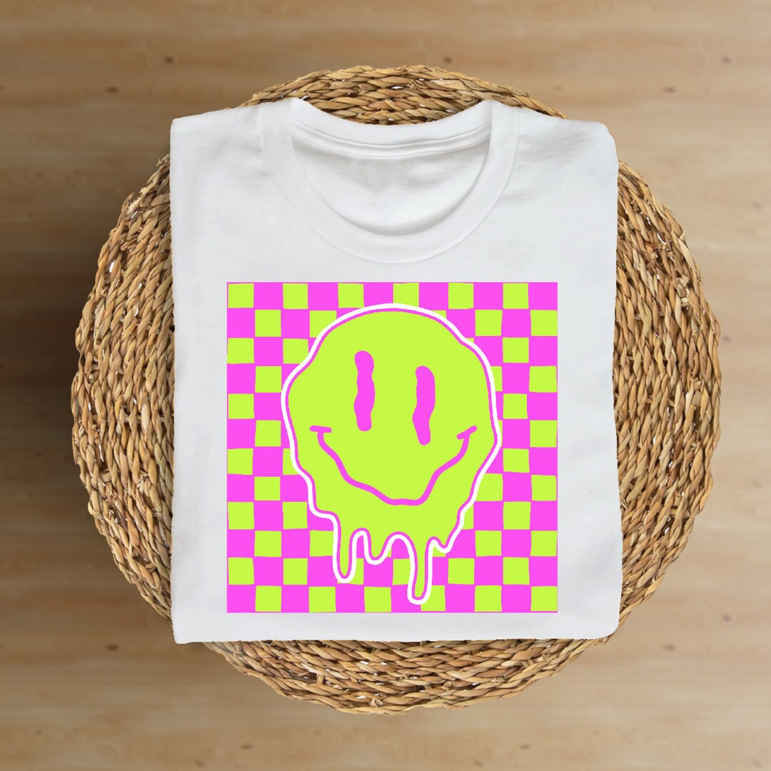 Neon Smiley Face Png, Pink and Green Checkered Smiley Png, Png, Digital ...