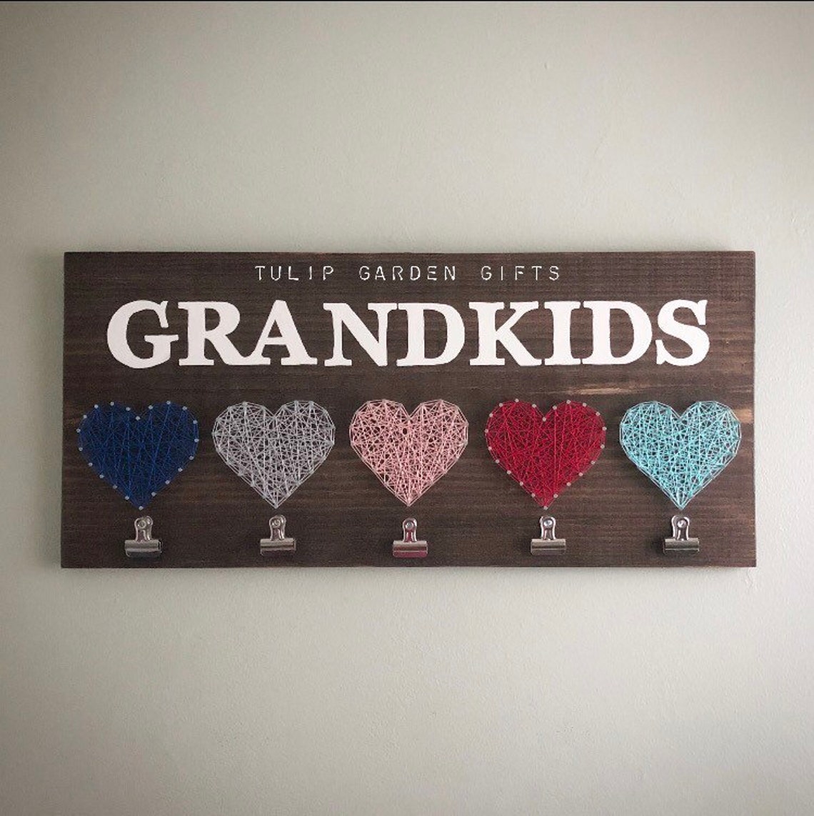 Grandkids Birthstone Heart String Art Photo Display | Etsy