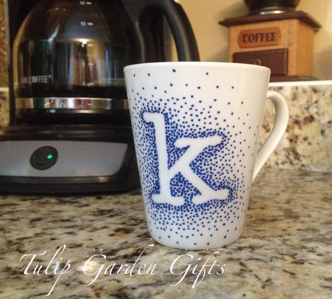 Personalized Speckled Coffee Mug / Dotted Letter Coffee Mug / - Etsy