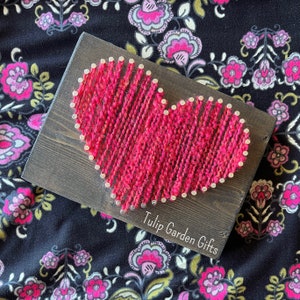 Mini Heart on Fire String Art Wood Block, Heart String Art, Thread Art ...