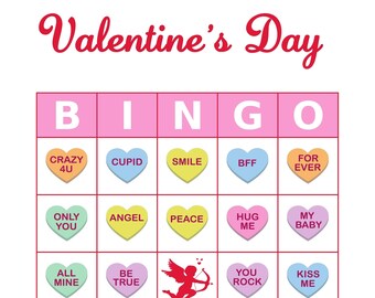 Valentines Day Party Bingo Game 60 Cards Hearts and Love - Etsy