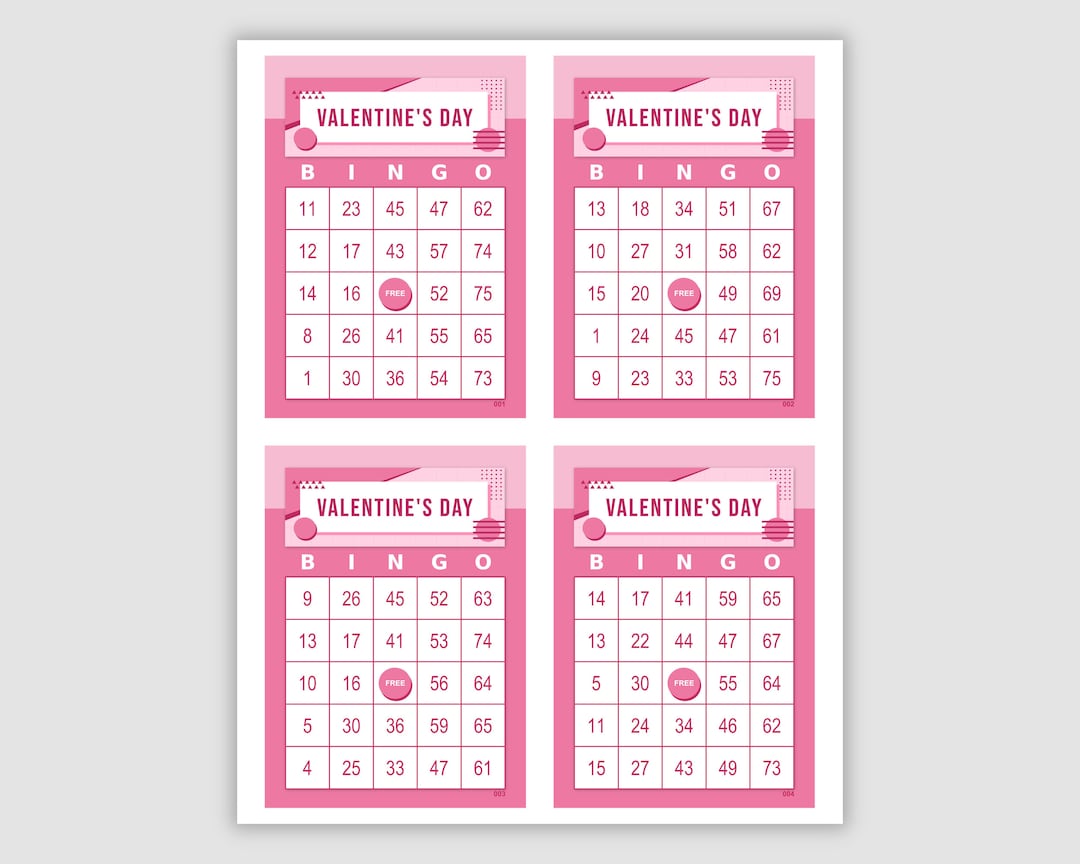 500 Valentine’s Day Bingo Cards Pdf Download, 1, 2, and 4 per Page ...