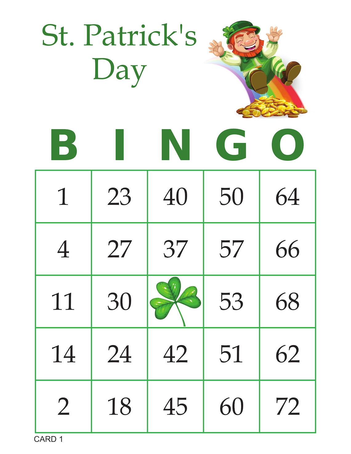 St. Patrick's Day Bingo Cards 1000 Cards Prints 1 and 2 - Etsy