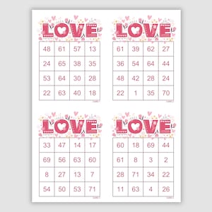 200 LOVE Bingo Cards Pdf Download, 1, 2, and 4 per Page, Instant ...