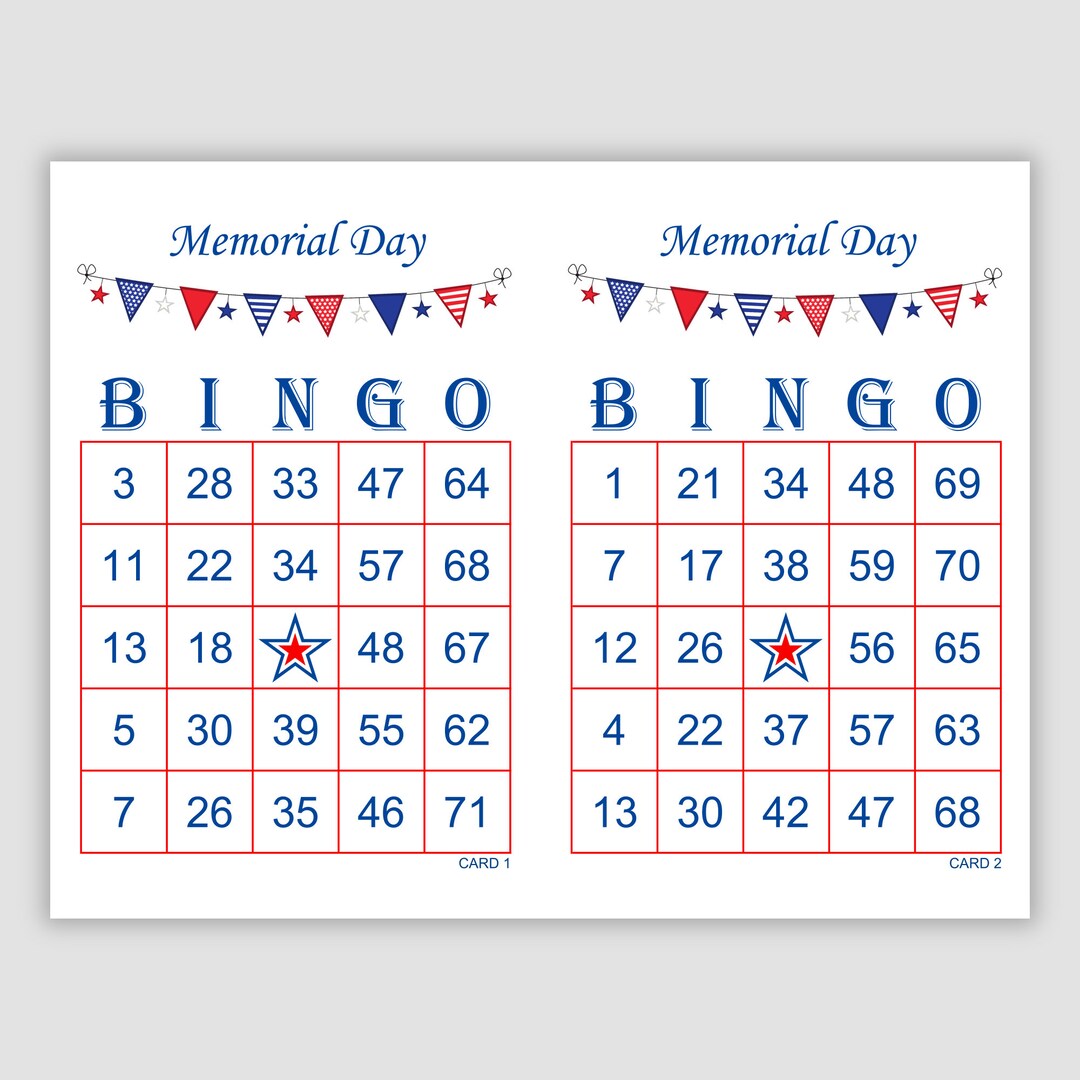 1000 Memorial Day Bingo Cards Pdf Download, 1 and 2 per Page, Instant ...