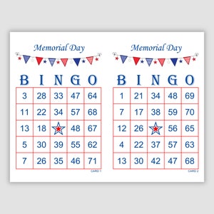 1000 Memorial Day Bingo Cards Pdf Download, 1 and 2 per Page, Instant ...