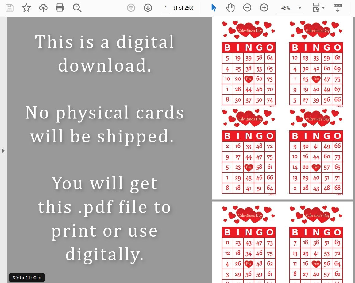 1000 Valentine’s Day Bingo Cards Pdf Download, 1, 2, and 4 per Page ...