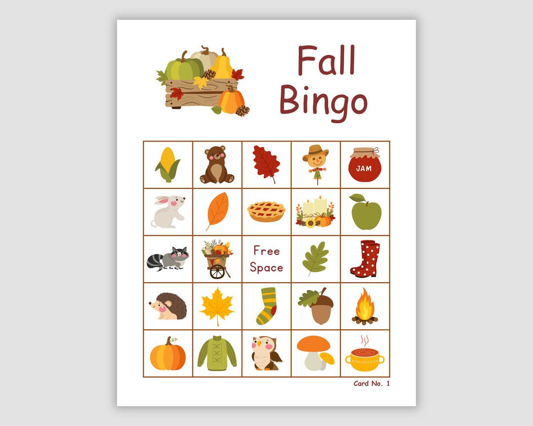 50 Fall Picture Bingo Pdf Download, 1 per Page, Instant Printable Fun ...