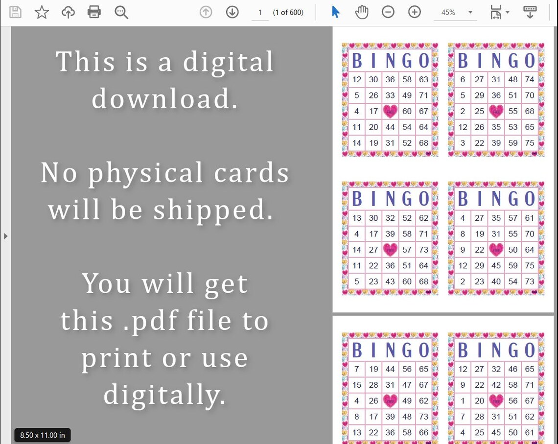 2400 Valentine's Day Bingo Cards Pdf Download, 1, 2, and 4 per Page ...