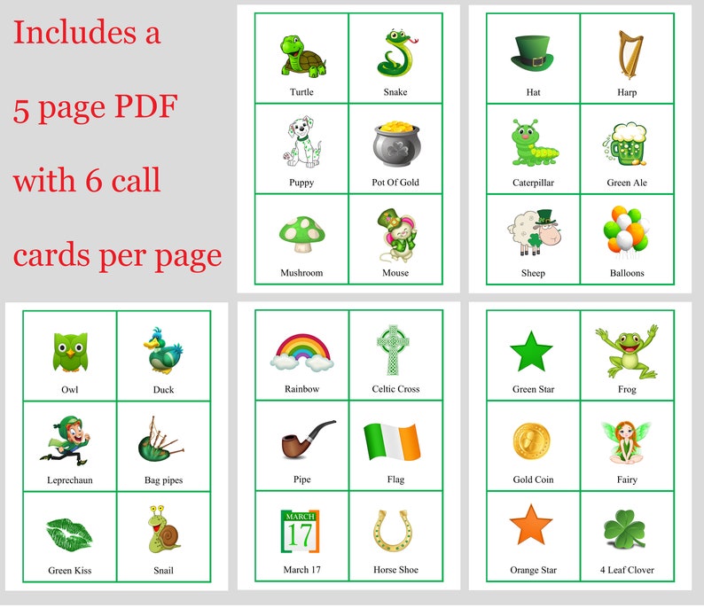 50 St. Patrick's Day Picture Bingo Cards 1 per Page - Etsy
