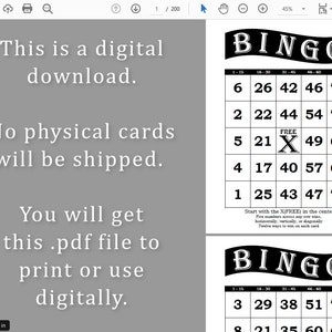 200 Bingo Cards, 1 per Page, Pdf Download, Instant Printable Fun Party ...
