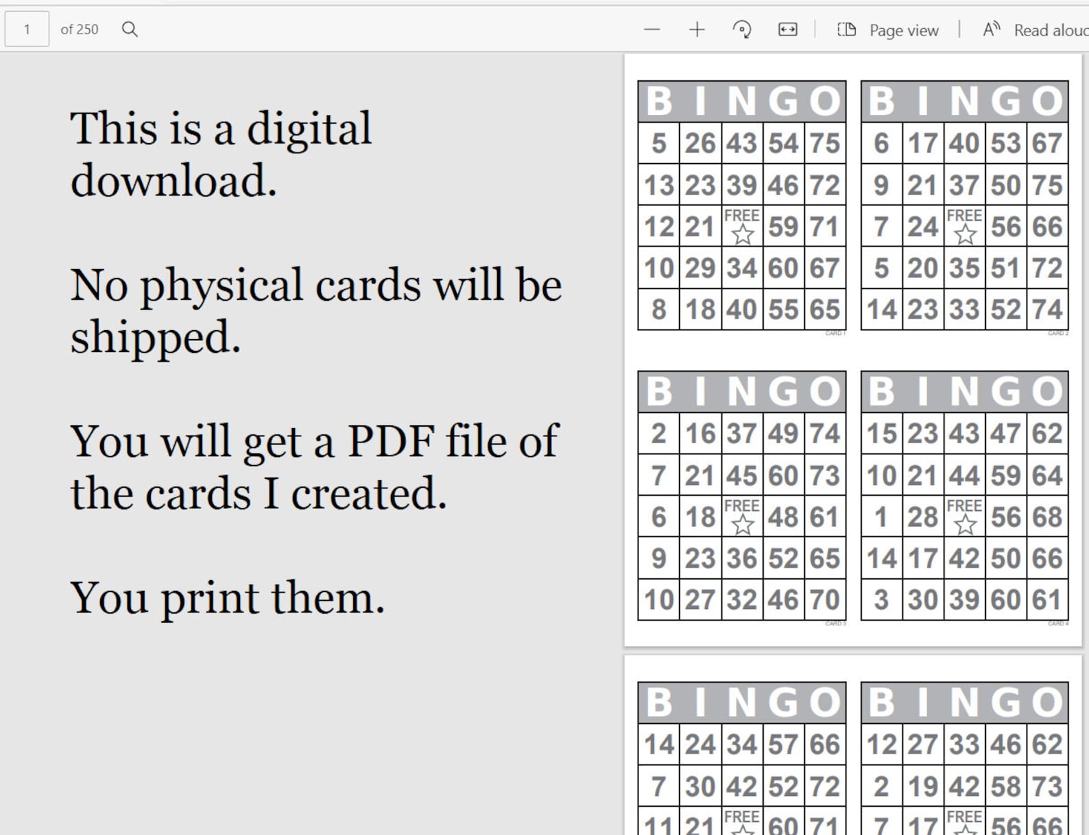 1000 Bingo Cards Pdf Download 1 2 and 4 per Page Large - Etsy