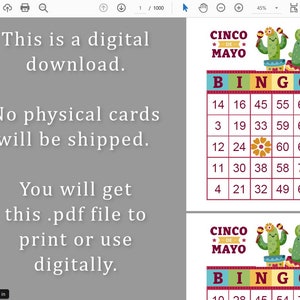 1000 Cinco De Mayo Bingo Cards Pdf Download, 1 ,2, and 4 per Page, 75 ...