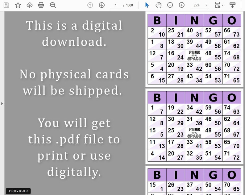 1000 Double Bingo Cards Pdf Download, 1, 2, and 4 per Page, Instant ...