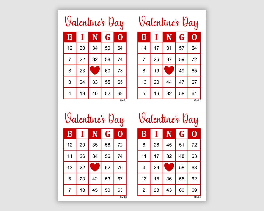 500 Valentine's Day Bingo Cards Pdf Download, 1, 2, and 4 per Page ...