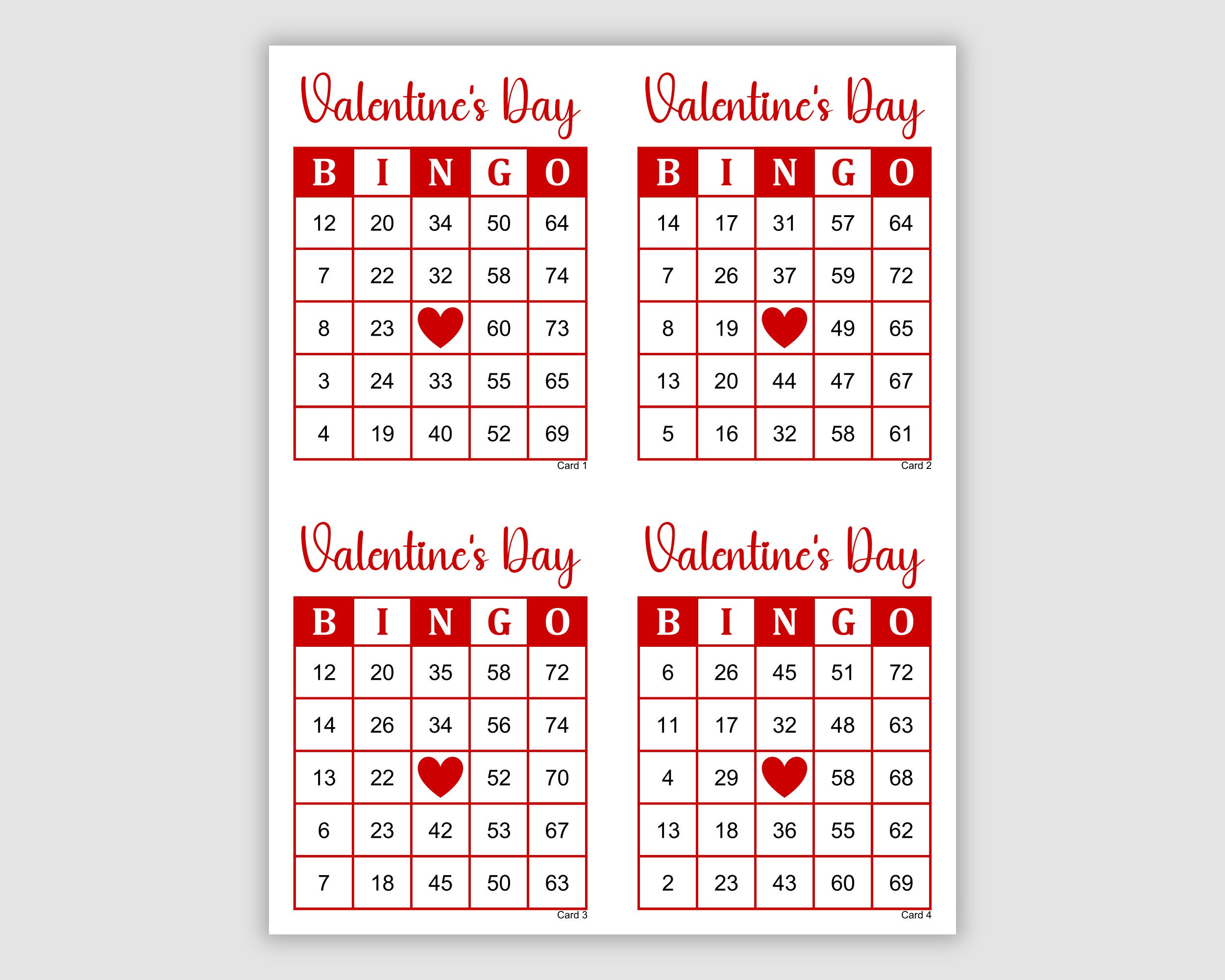 500 Valentine's Day Bingo Cards Pdf Download, 1, 2, and 4 per Page ...