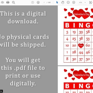 500 Valentine’s Day Bingo Cards Pdf Download, 1, 2, and 4 per Page ...