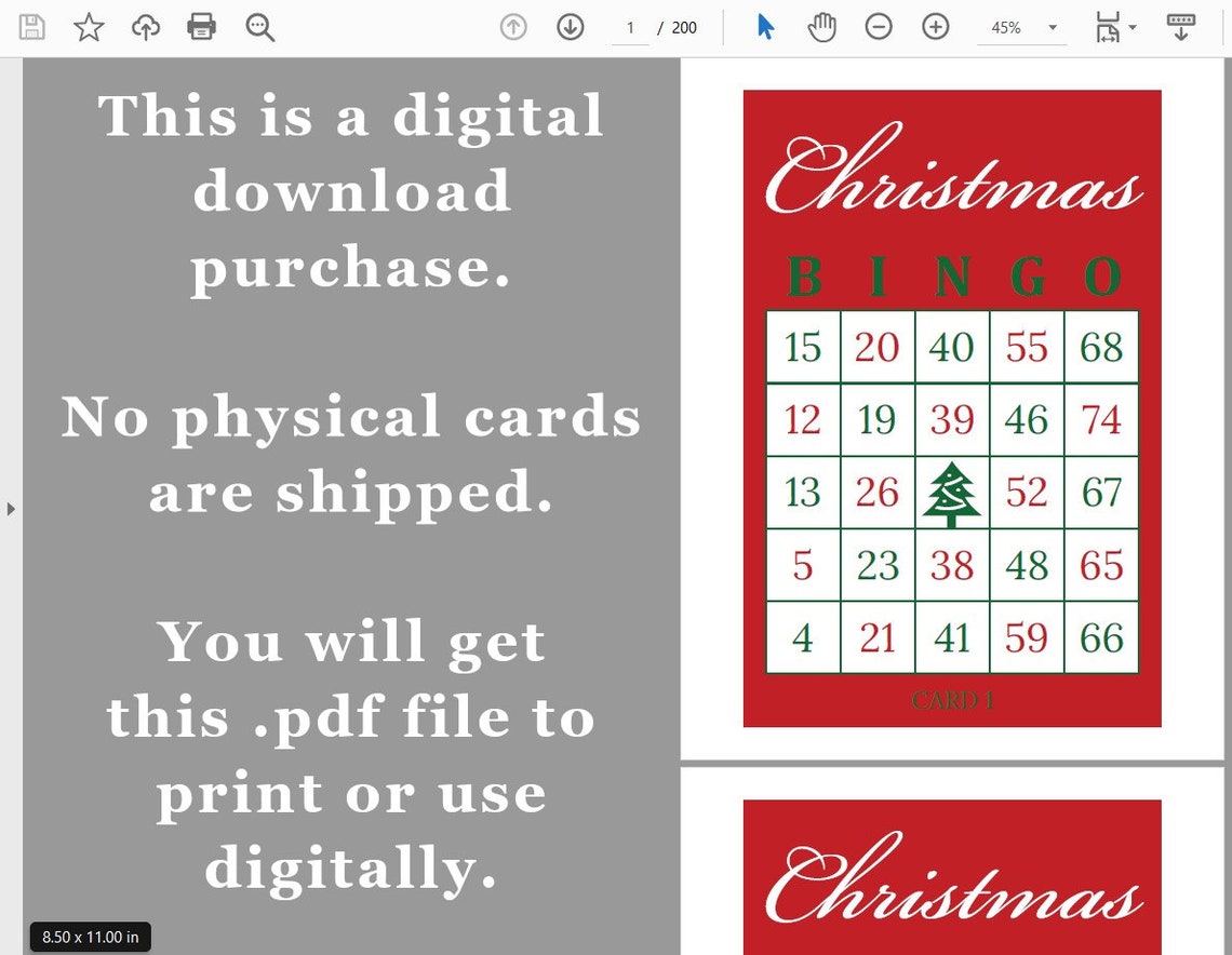 200 Christmas Bingo Cards Pdf Download 1 2 and 4 per Page - Etsy