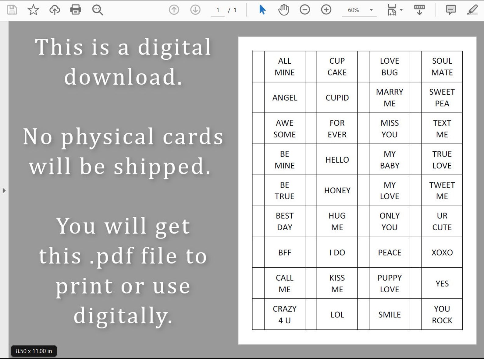 50 Valentine’s Day Bingo Cards Pdf Download, 1 and 2 per Page, Instant ...