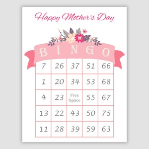 200 Mother's Day Bingo Cards Pdf Download, 1 per Page, 75 Call, Instant ...