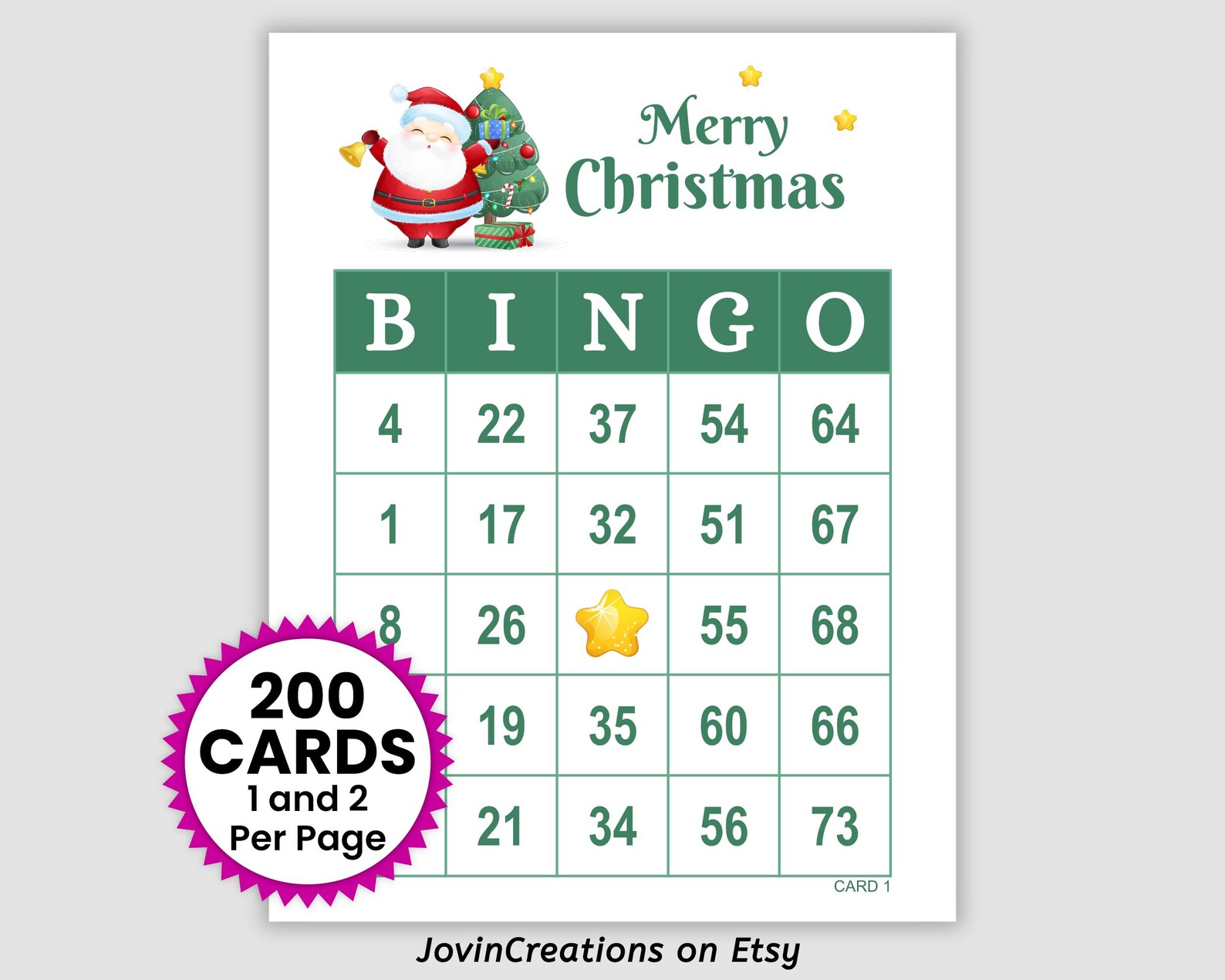 200 Christmas Bingo Cards Pdf Download, 1 and 2 per Page, Instant ...