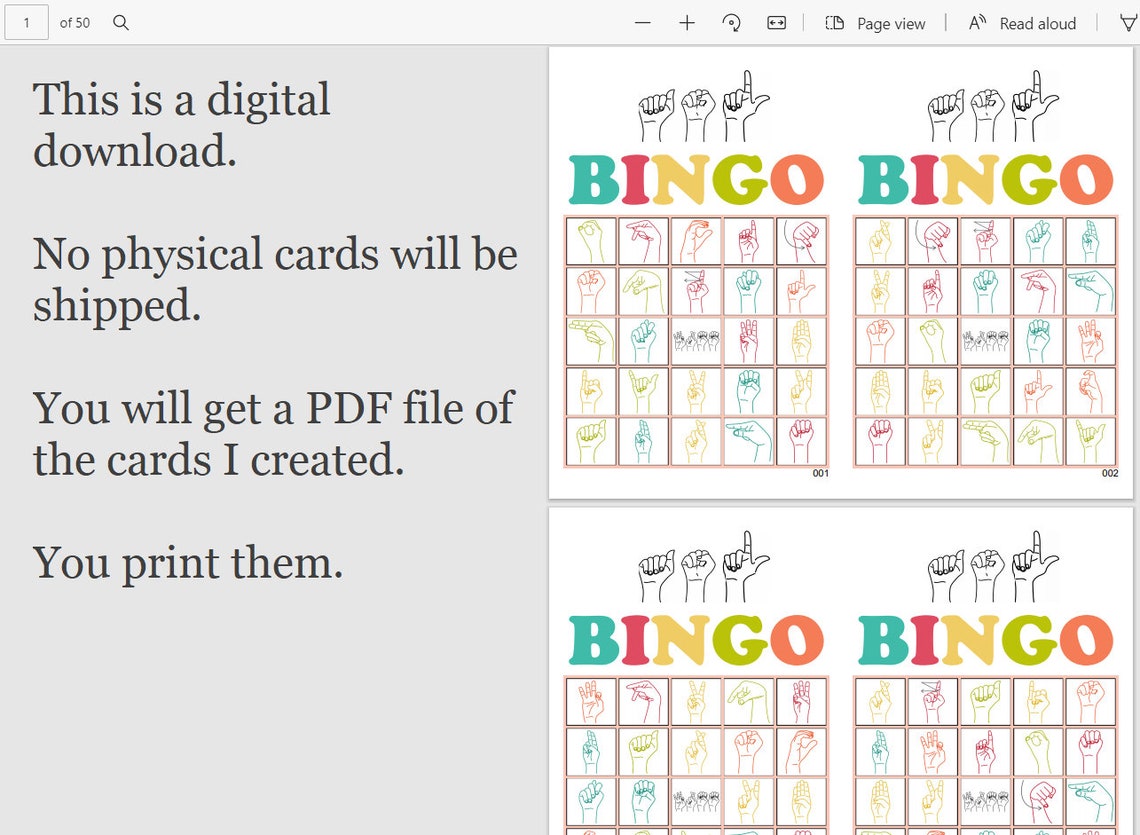 100 ASL Bingo Cards Prints 1 and 2 per Page Instant Pdf | Etsy