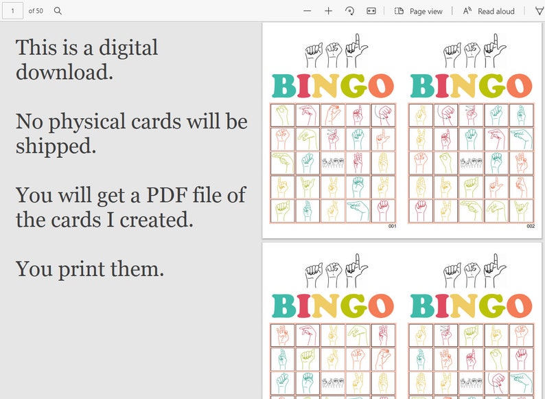 100 ASL Bingo Cards Prints 1 and 2 per Page Instant Pdf | Etsy