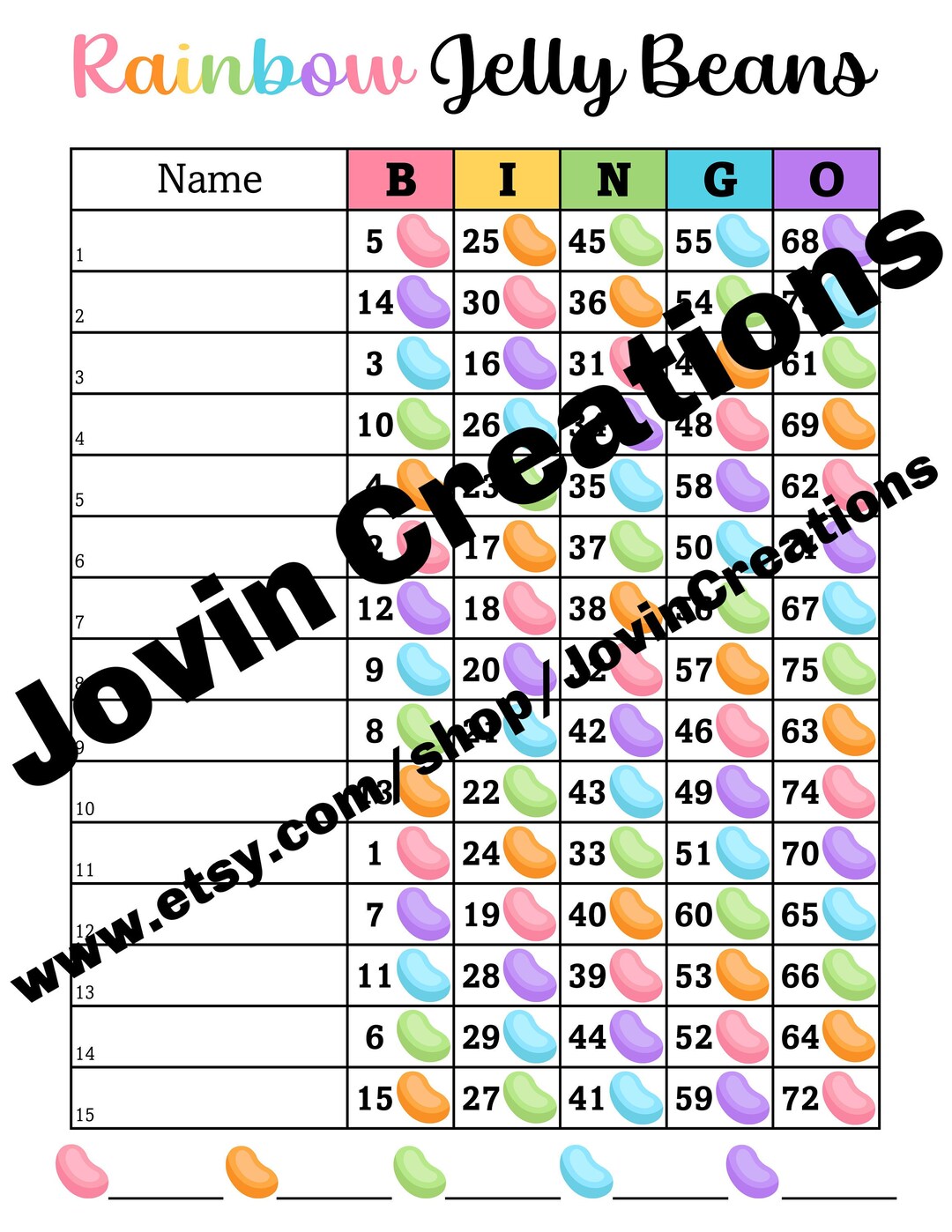 2 Rainbow Bingo Boards Plus 1 Blank, 15 Line, 75 Call, Jelly Beans ...