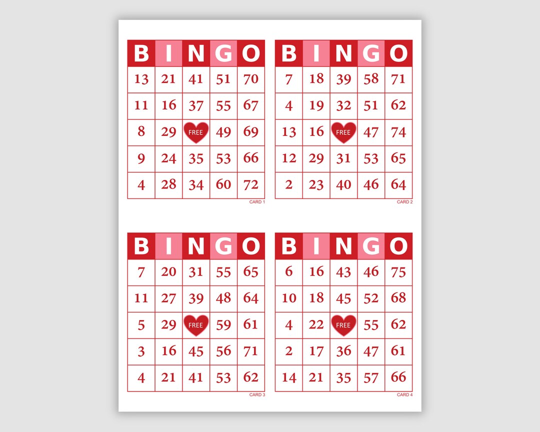 1000 Valentines Day Bingo Cards Pdf Download, 1, 2, 4 per Page, Instant ...