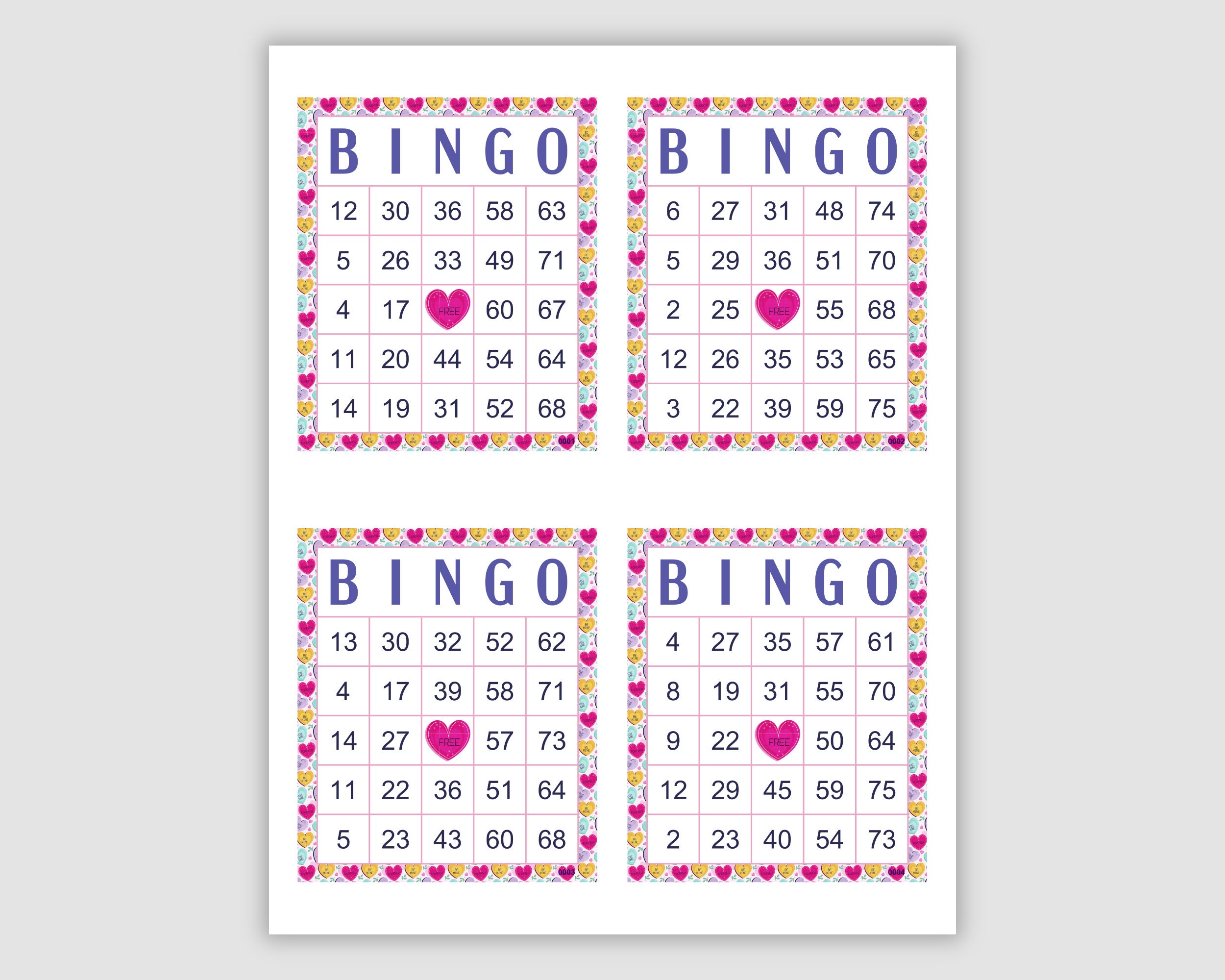 2400 Valentine's Day Bingo Cards Pdf Download, 1, 2, and 4 per Page ...