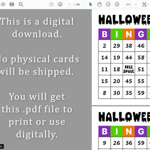 600 Halloween Bingo Cards PDF Halloween Bingo Print Out Printable Bingo ...