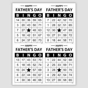 500 Father's Day Bingo Cards Pdf Download, 1, 2, and 4 per Page, Black ...