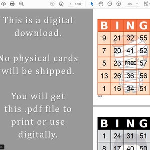 100 Bingo Cards Pdf Download, 1, 2, and 4 per Page, Instant Printable ...